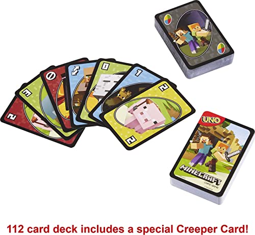 Mattel Games UNO Minecraft Card Game for Family Night with Minecraft-Themed Graphics in a Collectible Tin for 2-10 Players (Amazon Exclusive)