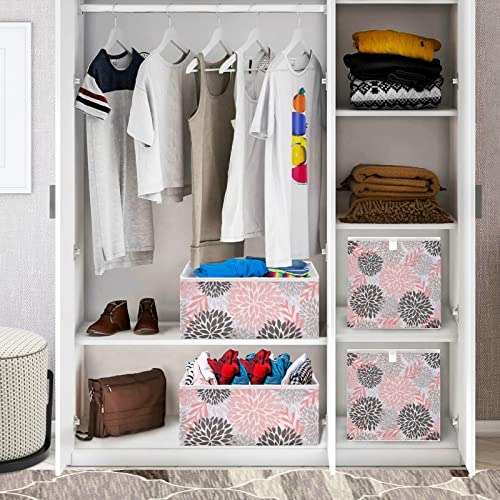 xigua Dahlia Flower Rectangle Storage Bin Large Collapsible Storage Box Canvas Storage Basket for Home,Office,Books,Nursery,Kid's Toys,Closet