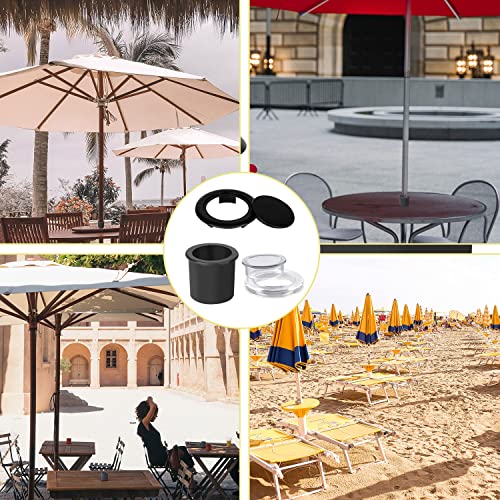 SAVITA 3pcs Umbrella Hole Ring, 3 Sizes Anti-Skidding Silicone Umbrella Hole Plug Suitable for Pool Umbrella Hole and Cap for Patio Garden Beach Table (Clear Black)