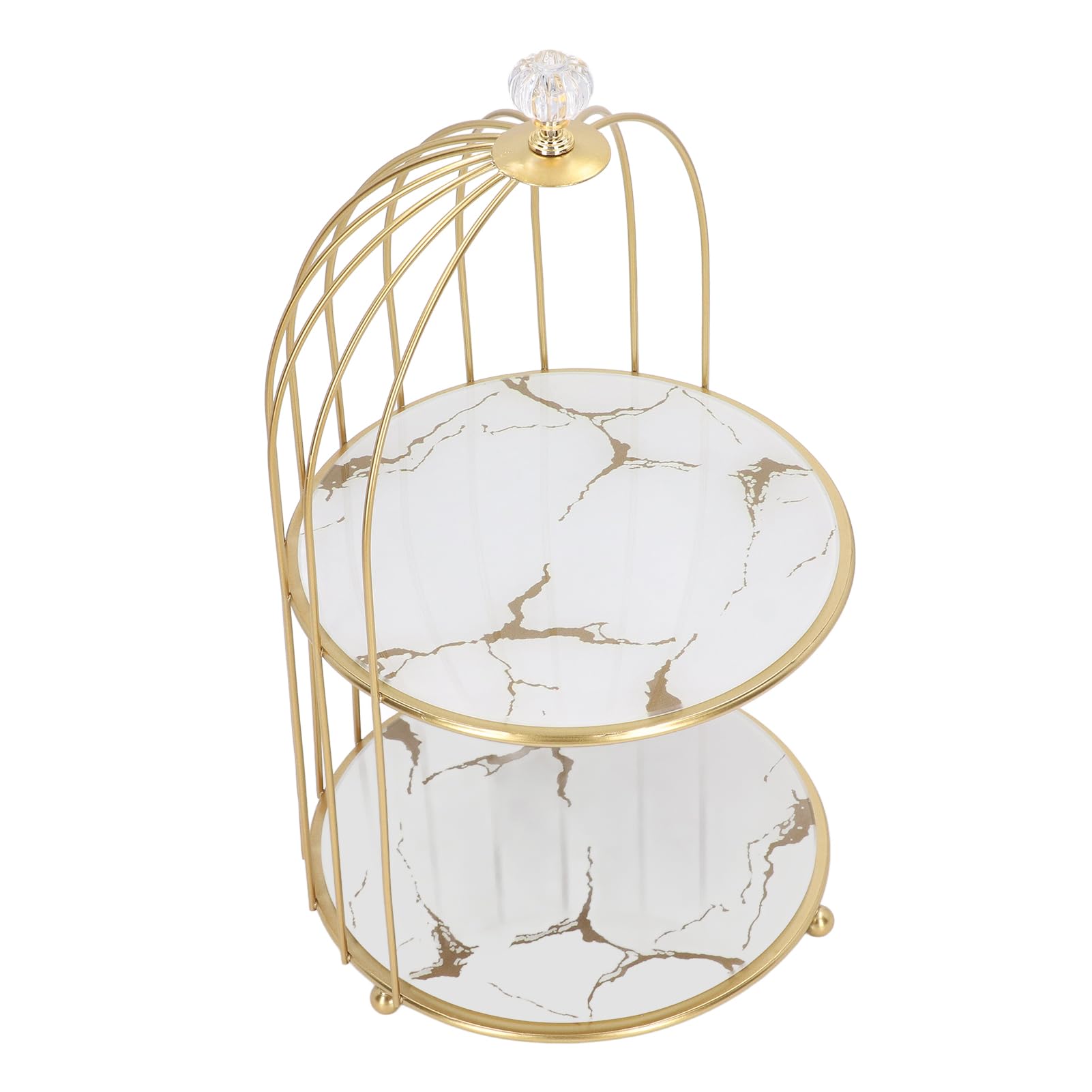 Lotpken Gold Frame Double Layer Storage Shelf Organizer for Bathroom, Bird Cage Design Display Rack for Countertop and Dressing Table (White Base Gold Pattern)