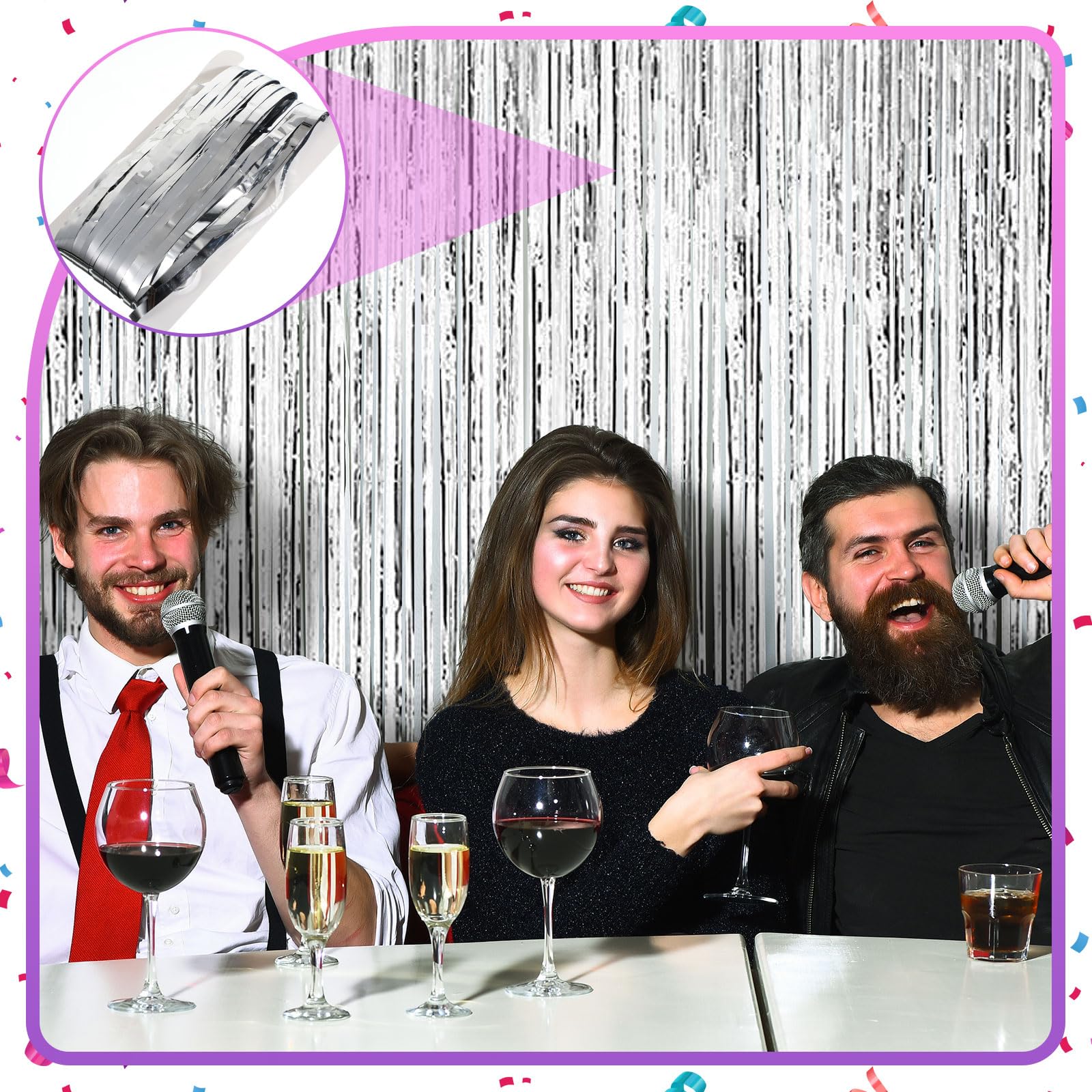Jerify 30 Pcs Silver Foil Fringe Curtains 3.28 x 8.2 ft Metallic Tinsel Backdrop Streamer Curtains for Party Photo Wedding Birthday Bridal Shower Decor