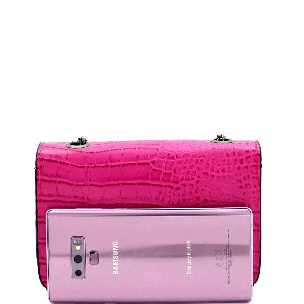 Trendeology Glossy Crocodile Print Vegan Leather Twist Lock Small Boxy Crossbody Clutch Bag