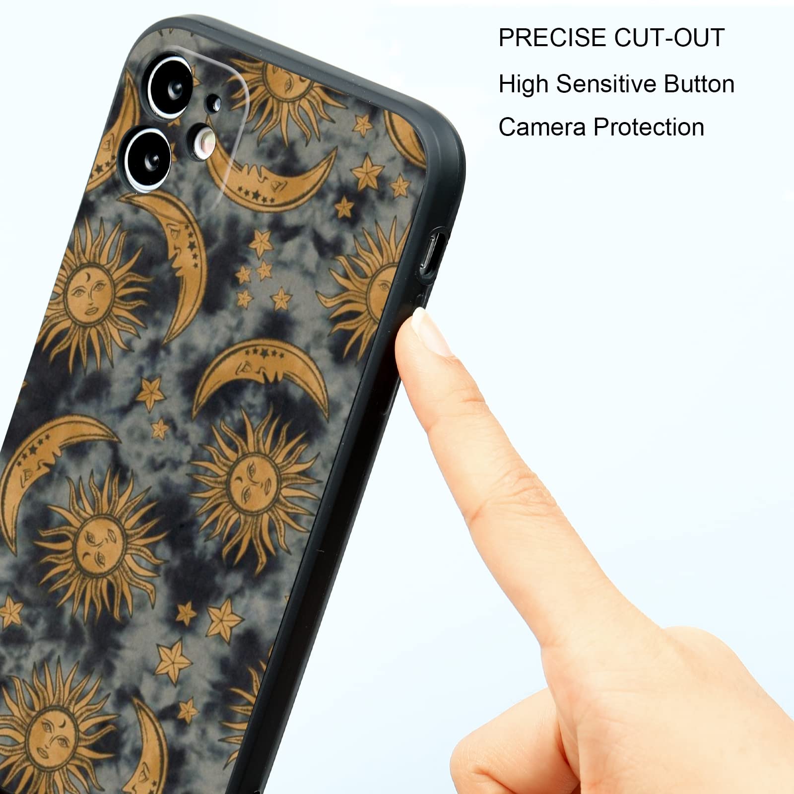 Compatible with iPhone 11 Moon and Sun Case,Moon and Sun Stars Collage Unique Cool Graphic Design for iPhone Case Men Boy Women,Shockproof Soft Silicone Trendy Case for iPhone 11