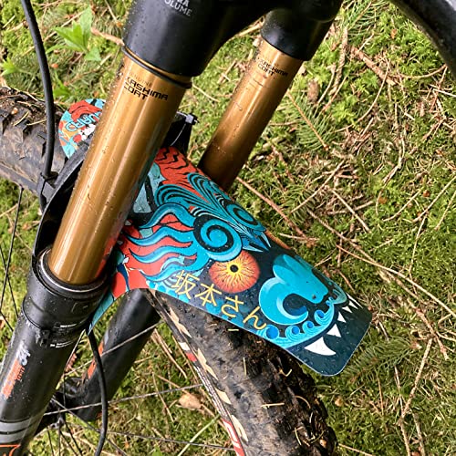 RideGuard PF1 Mr Sakamoto. Front MTB Mudguard Mountain Bike Fender. Fits 24”, 26”, 27.5”, 29”, Plus Size and Fat Bikes. UK Made 100% Recycled Plastic Waste 100% Recyclable.