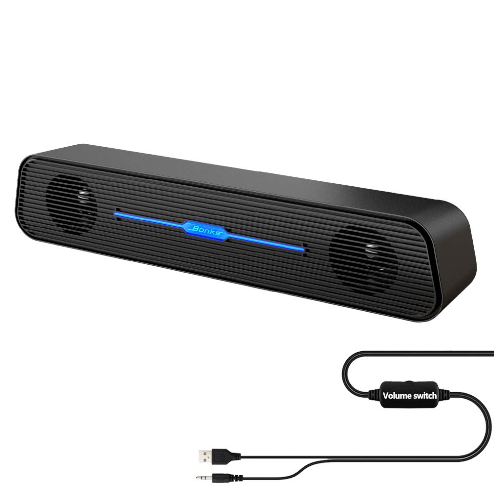 Computer Speakers Wried Soundbar,Bebom Basics N5 USB Powered Mini Sound bar Speaker for TV Desktop PC Laptop,Pluy and Play (Black)