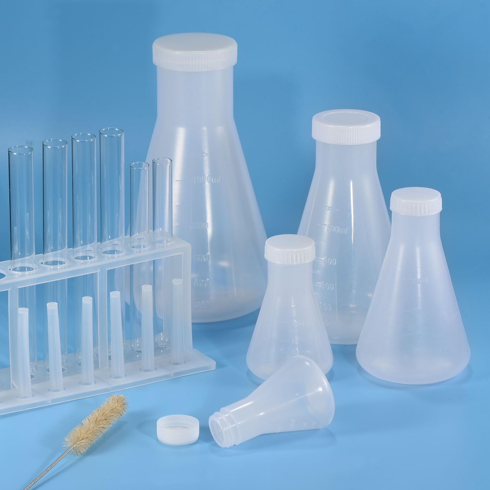 PATIKIL 1000ml Plastic Erlenmeyer Flask with Screw Caps, 2 Pack Narrow Mouth Conical Flask for Laboratory, Clear