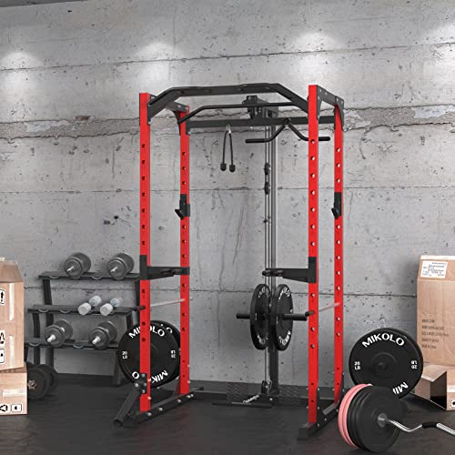 Mikolo Power Cage, Power Rack with LAT Pulldown, 1200 Pounds Capacity Workout Cage with More Training Attachments, Squat Rack for Home Gym, F4-301