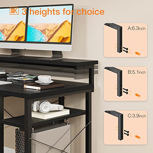 ODK L Shaped Desk with Monitor Stand, 61 Inch Home Office Desks with Storage Printer Shelves, Reversible Corner Gaming Desk with Bookshelf for Bedroom, Black
