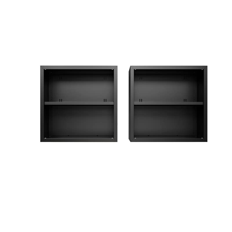 Pemberly Row Space Saving Metal 2 Piece Garage Storage Set with 2 Door Floating Cabinets in Charcoal Grey