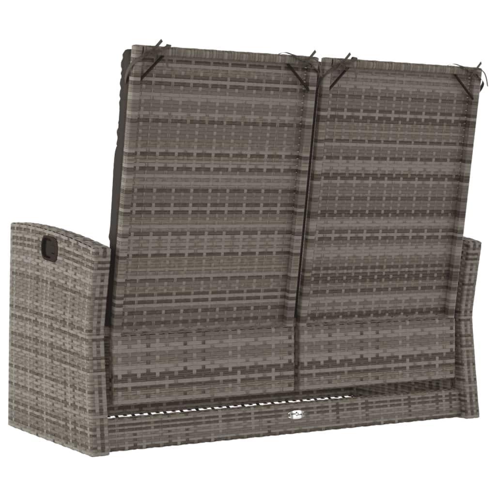 KTHLBRH Reclining Patio Bench with Cushions Gray 46.5" Poly Rattan Garden Bench Deck Bench Porch Bench Outdoor Bench for patios, Gardens, Decks