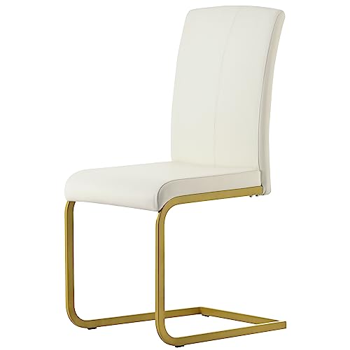Dinehome 5-Piece Round Set with Faux Marble Table and Four Chairs with Metal Legs for Dining, Kitchen and Living Room, White+Gold