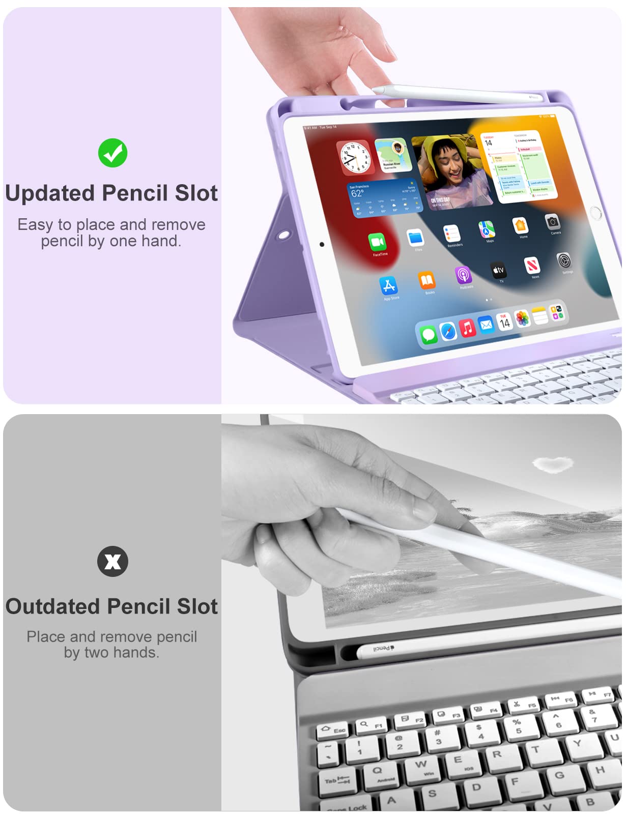 Hamile for iPad 9th Generation Case with Keyboard 10.2 Inch - Backlit Wireless Detachable Folio Keyboard Cover with Pencil Holder for iPad 8th Gen/7th Gen/iPad Pro 10.5"/iPad Air 3rd Gen (Purple)