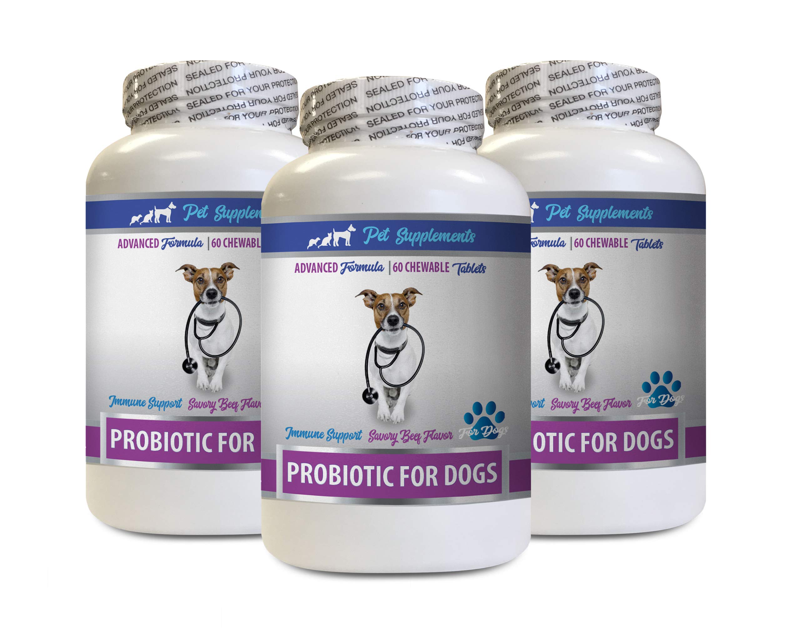 PET SUPPLEMENTS Dog Digestive Upset - PROBIOTICS for Dogs - Healthy Gut - Stop Gas Diarrhea and Bad Breath - Digestive Boost - Dog probiotics Digestive - 3 Bottles (180 Treats)