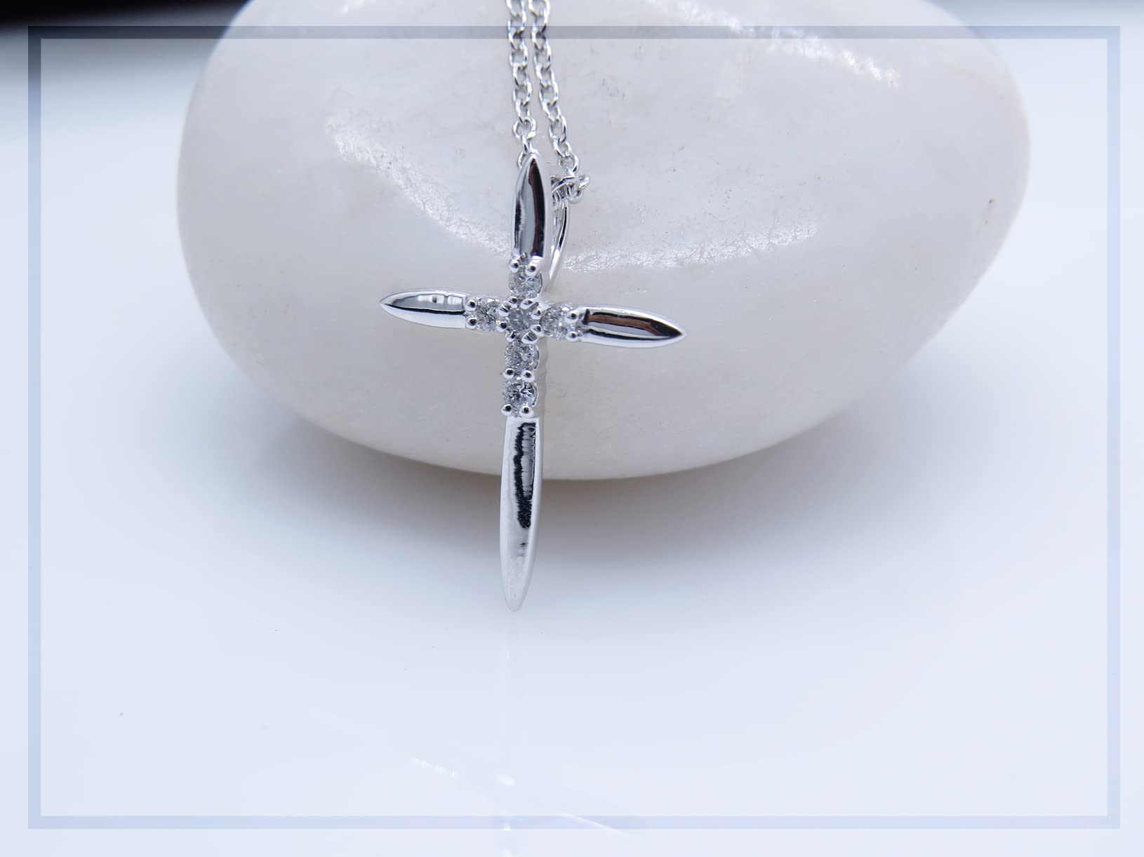 Dazzlingrock Collection Round White Diamond Elegant Cross Pendant with 18 inch Gold Chain for Women (0.10 Ctw) in 10K White Gold