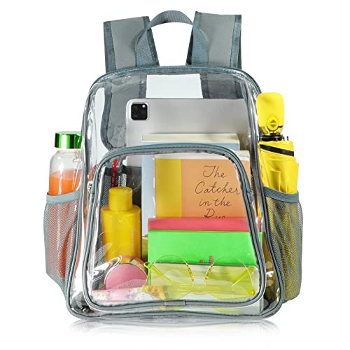 Mildbeer Heavy Duty Small Clear Backpack Stadium Approved, See Through Backpack for Concerts Festivals Work Travel (Grey)