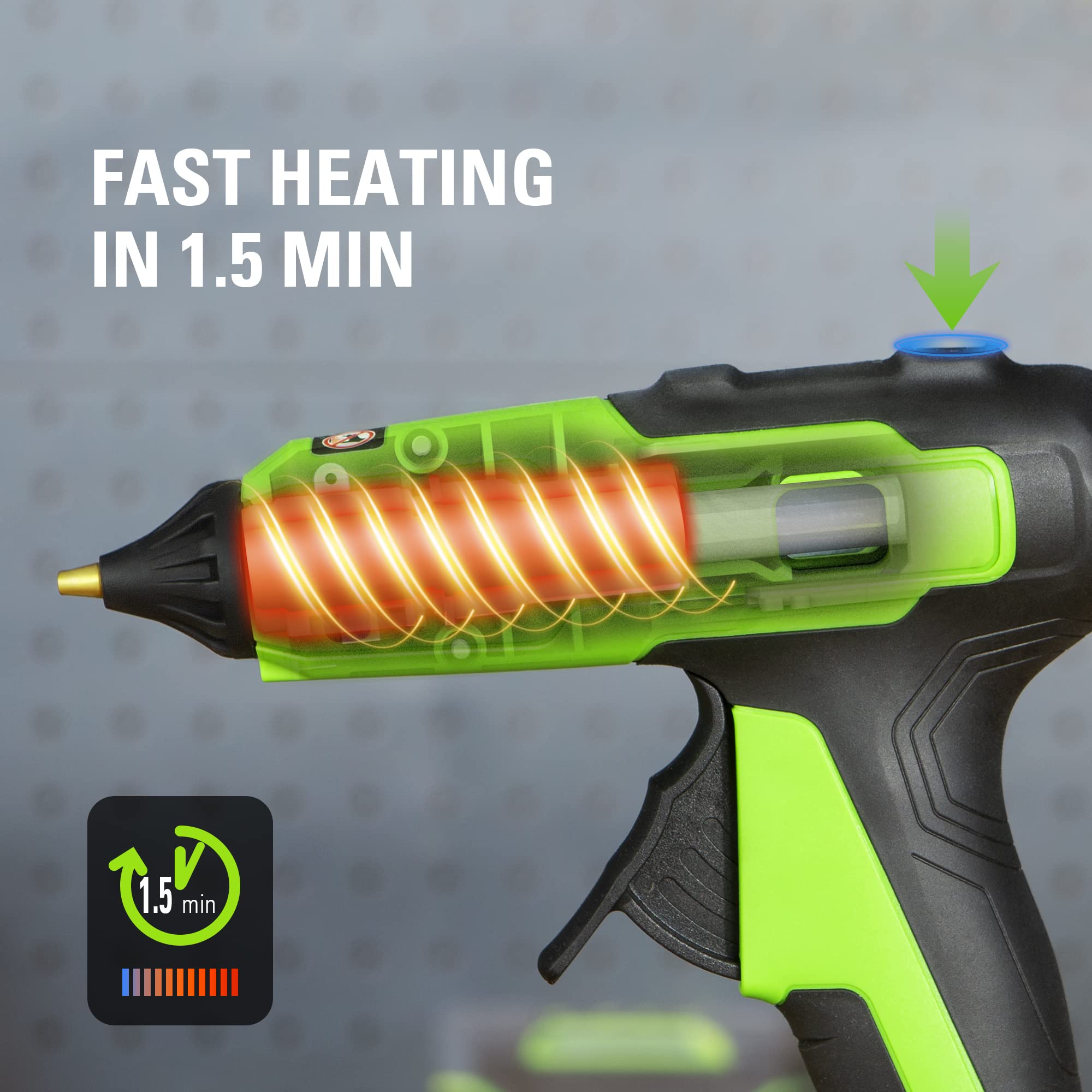 Greenworks 24V Cordless Glue Gun,2.0Ah Battery & Charger Included -1.5min Fast Heating,LED light, Drip-free nozzle, 90 min Runtime, Auto off for DIY, Arts, Crafts, Home Decoration