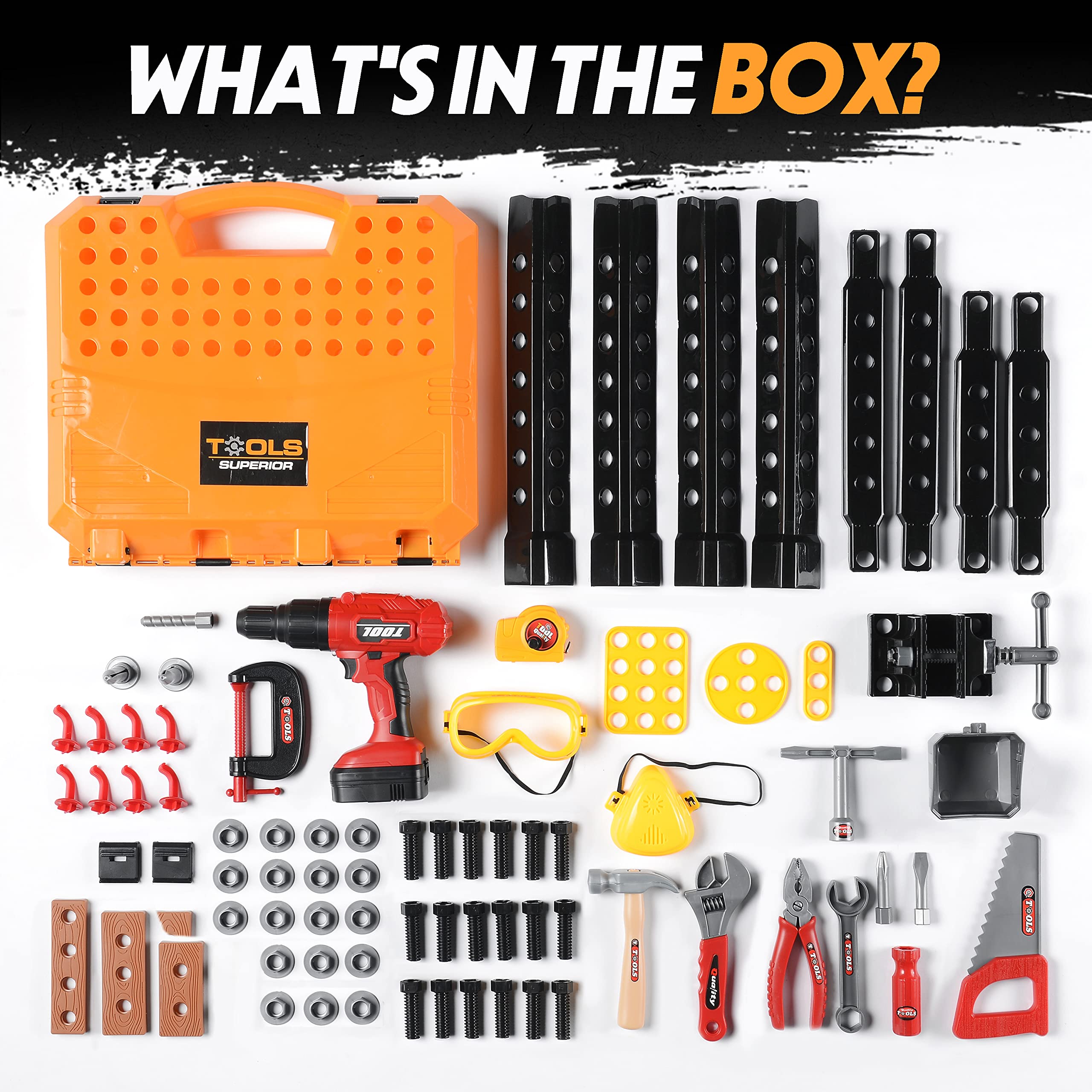 Toy Choi's 82pcs Kids Tool Bench Toy for Age 2-4 - STEM Construction Kid Tool Set Toddler Workbench with Realistic Tools Electric Drill, Build a Tool Bench for Kids Ages 3-5 4-7