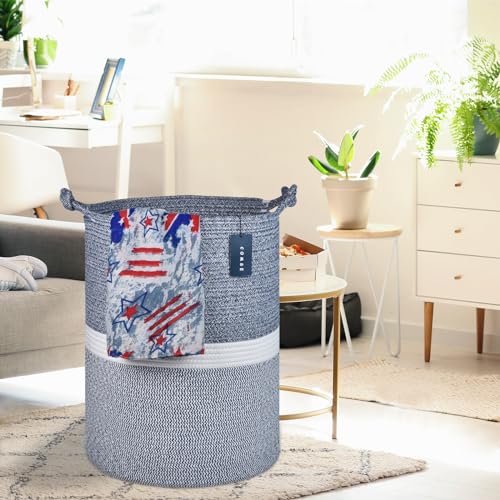COMSE Extra Large Blanket Basket, Tall Laundry Basket, Laundry Hamper, 15.7βx 21.7β, Storage Basket, Blanket Basket for Living room, Toy Basket, Woven Basket, Clothes Baskets,Blend Navy Blue/White
