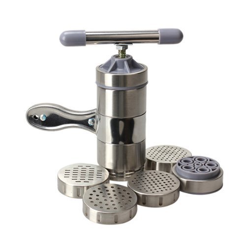 Newcreativetop Stainless Steel Manual Noodles Press Machine Pasta Maker with 5 Noodle Mould