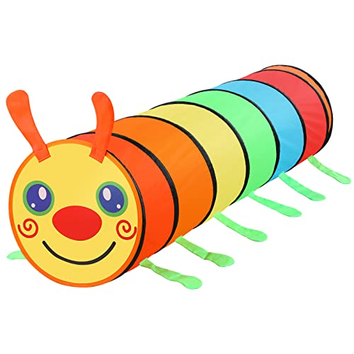 Moncoland Kids Play Tunnel for Toddlers, Colorful Pop Up Crawl Through Tent Baby or Dog Cat Pets, Collapsible Gift Boy and Girl Games Indoor Outdoor Toys (Colorful Caterpillar Tunnel)
