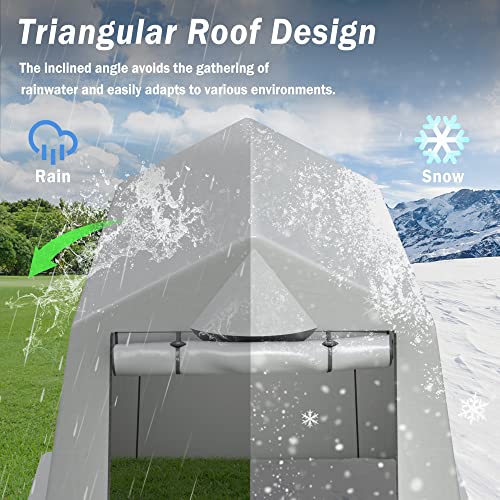 HOGYME 6x7 ft Storage Shelter Protable Garage Waterproof Carport Tent with 2 Roll-up Zipper Doors & Vents Outdoor Storage Shed for Bike, ATV, Motorcycle Shelter, Silver