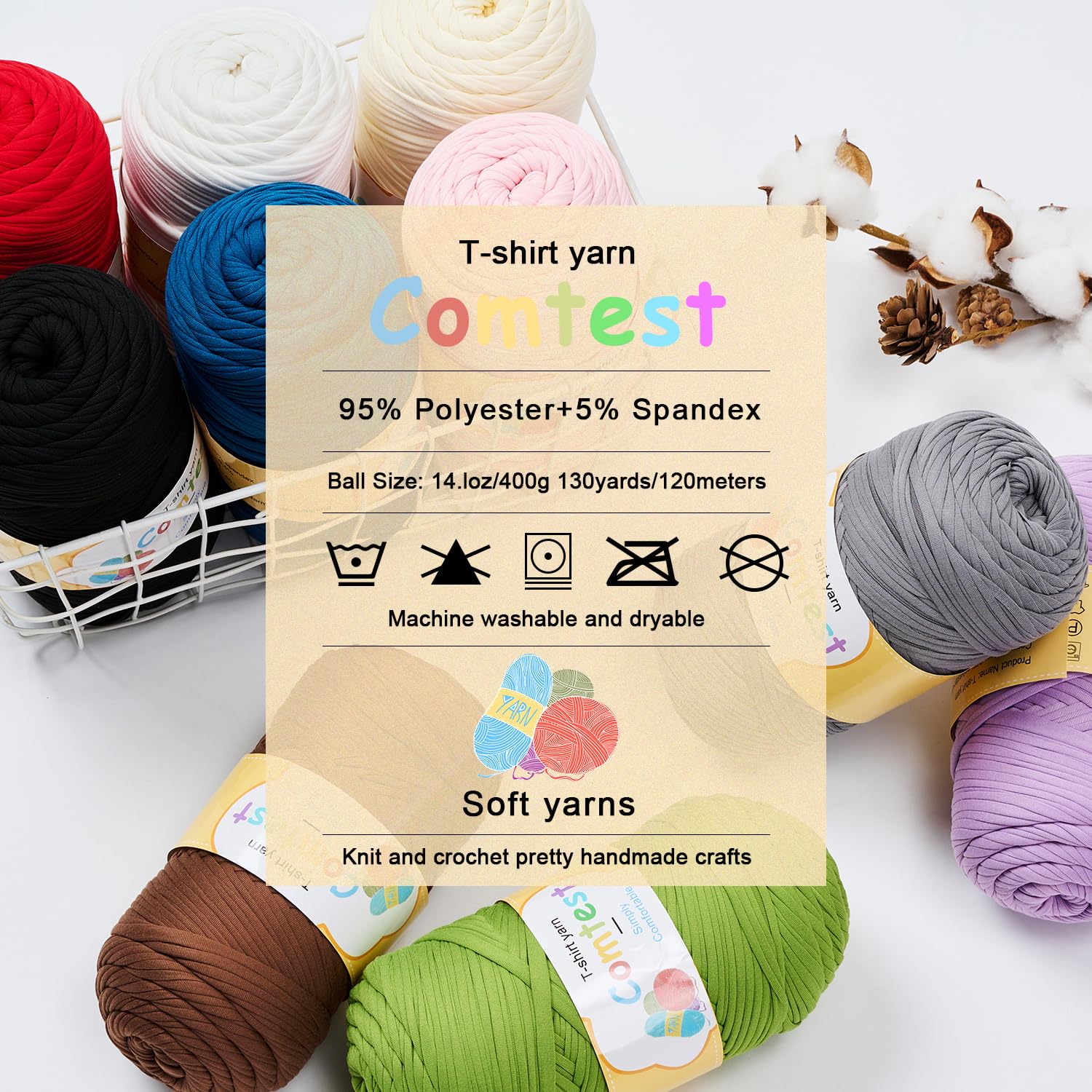 Comtest T-Shirt Yarn Knitting Yarn for DIY Bag Blanket Cushion Handmade Crochet Elastic Fabric Yarn 0.88Lb Grey