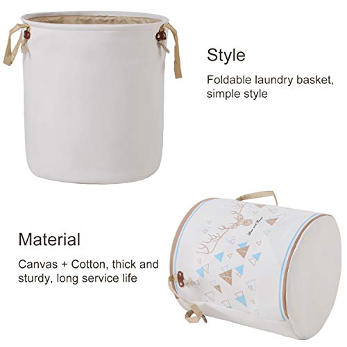 Deer Laundry Basket, Large Foldable Canvas Laundry Hamper with Handles Round 15" Cartoon Home Organizer for Baby Nursery,Toys,Laundry,Clothing,Gift Storage Baskets
