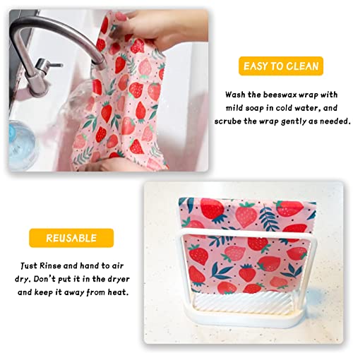 PICcircuit Beeswax Wrap - 3 Pack Eco-Friendly Beeswax Wraps For Food, Organic, Sustainable, Biodegradable, Zero Waste, Reusable Beeswax Food Wrap, 1L Strawberry, 1M Orange, 1S Lemon Patterns