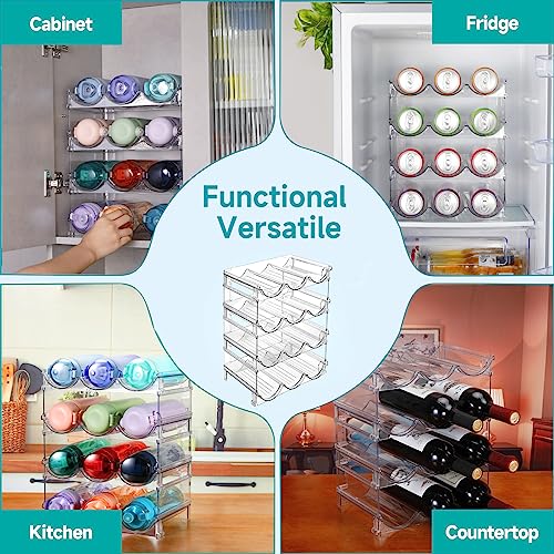 Sbosbo Water Bottle Organizer, Stackable Bottle Storage Rack, 4 Pack Water Bottle Holder for Kitchen Fridge Cabinet Organization and Storage, Plastic Wine Rack/Drink Bottle Holder