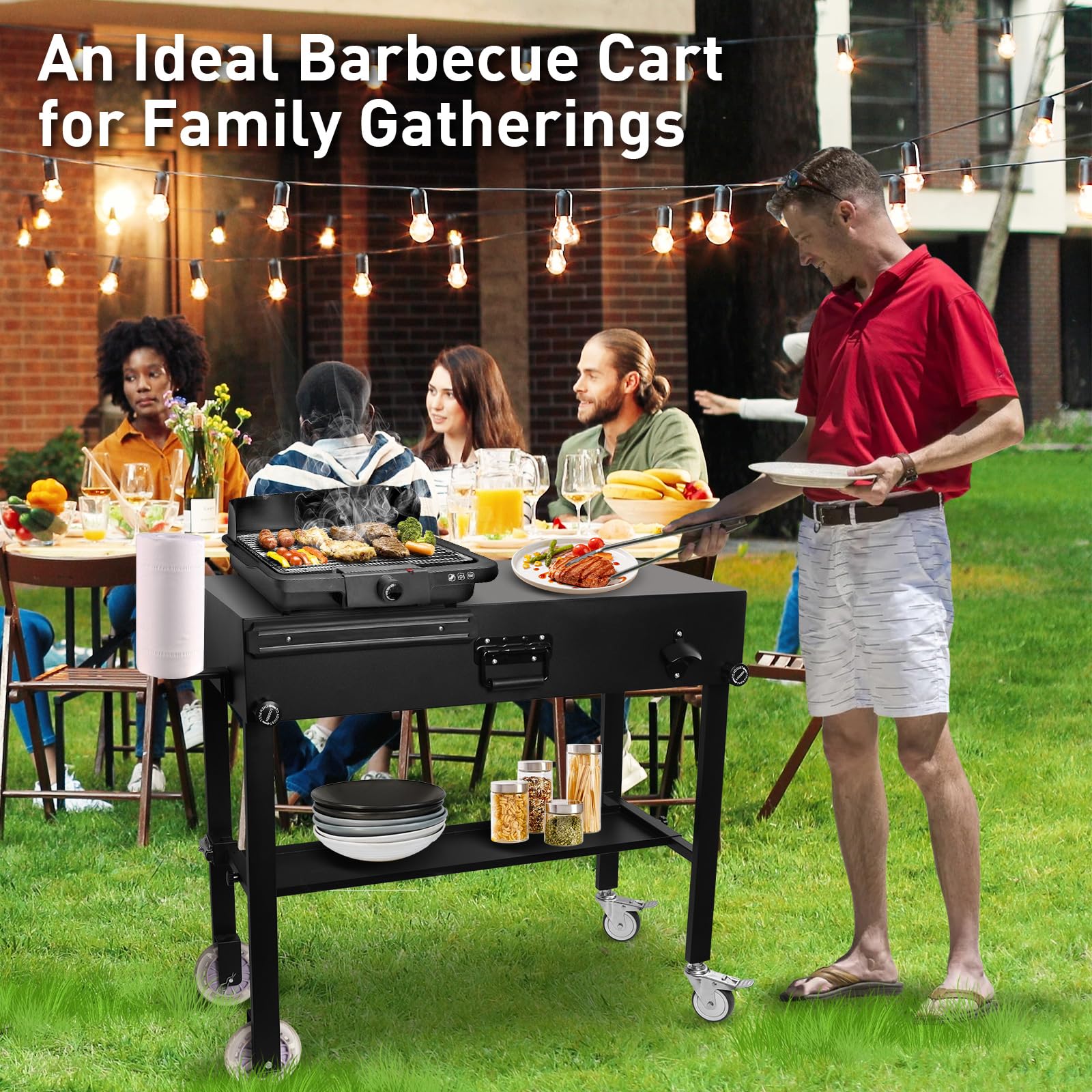Outafurnia Outdoor Grill Table Stand, Folding Grill Carts, Portable Blackstone Griddle Stand with Shelf,Stable Outdoor Cooking Prep Table with Wheels for BBQ, Camping and Parties