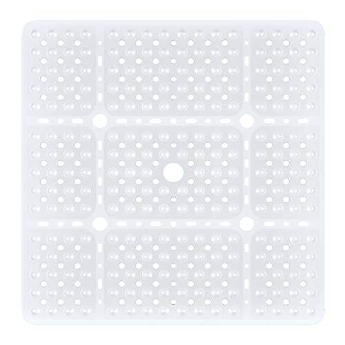 XIYUNTE Large Square Shower Mat Non Slip - 27x27inch Shower Mats for Showers Anti Slip - Square Shower Stall Mat for Shower Floors | Secure Suction Cups and Drain Holes - Machine Washable - Clear