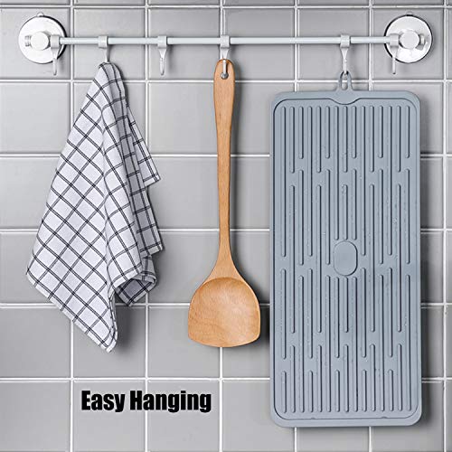 Silicone Dish Drying Mat 18βx8β, Heat Resistant Trivets for Kitchen Counter, Draining Mat, Sink Mat, Hot Pads for Multiple Usage (Light Grey)