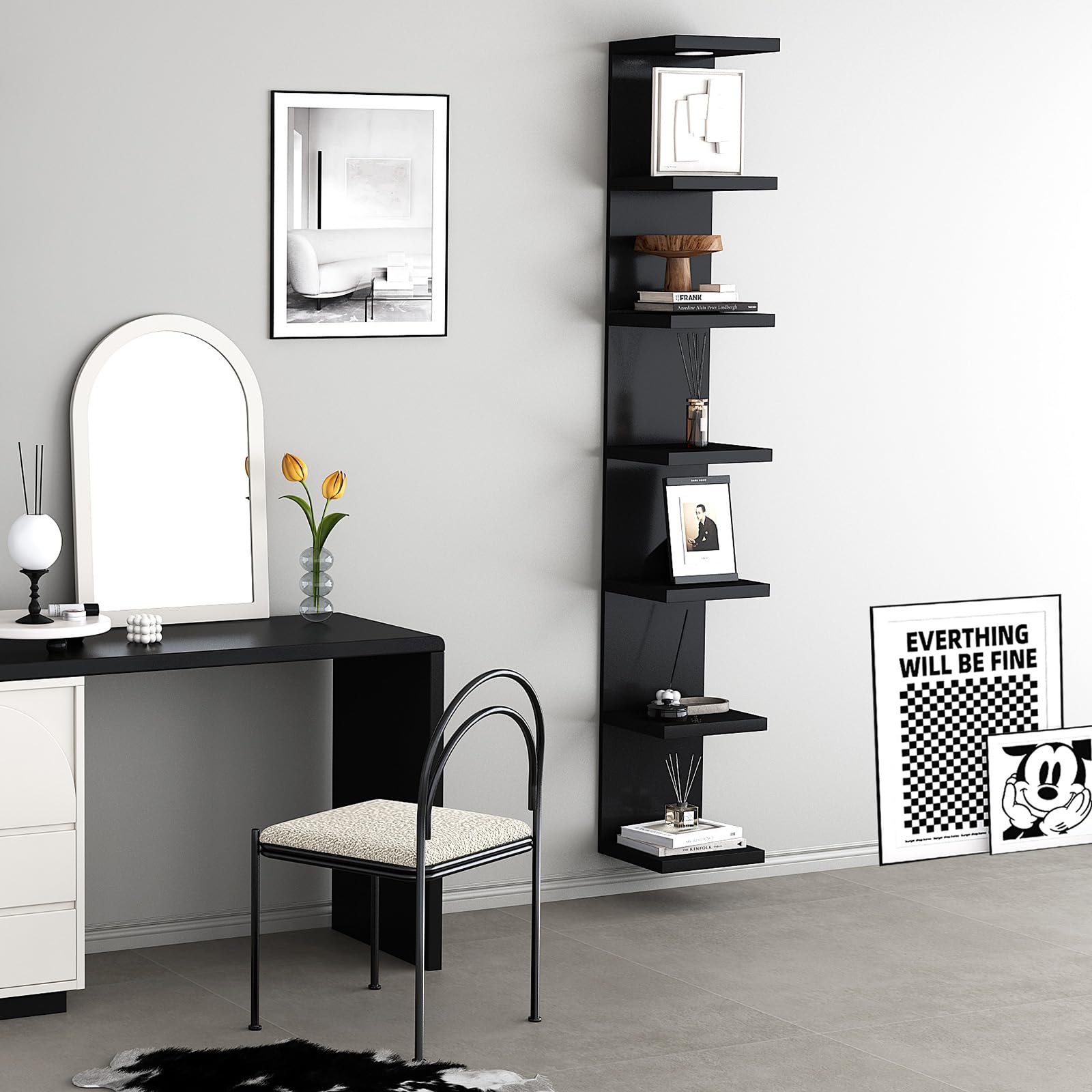 LitaEther Versatile 7 Tier Wall Shelf Unit,White Lack Wall Shelf,Display Floating Shelf with LED Remote Control Light