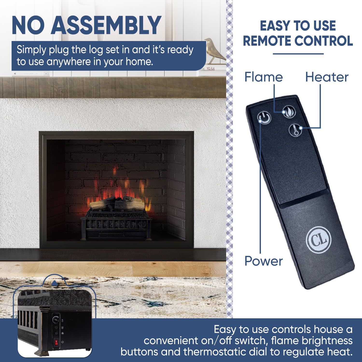 Country Living 23 inch Electric Log Set | 1000 Sq Ft Heater - Faux Logs Insert with Infrared Flames for Existing Fireplaces | Remote Control Included