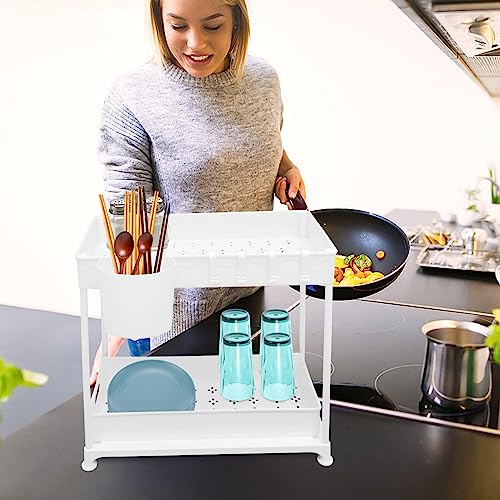 Kichvoe 1 Set cabinet drawer cabinet storage shelf telescopic sink shelf under sink organizer telescopic sink storage rack under sink storage bins cupboard storage box white pp