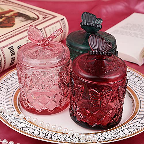 RockTrend Relief Butterfly Coloured Glass Storage Jar Candy Dish Swab Box with Lid