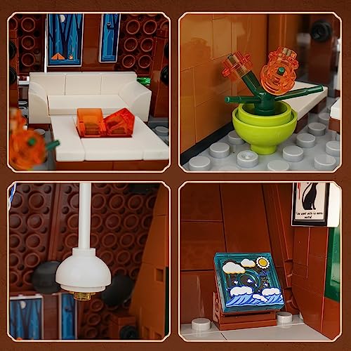 QLT A-Frame Cabin Building Set, Jungle Wood-Cabin House Building Set with LED Lighting Kit, Camping Friends Set Gift for 6+ Year Old Kids, Compatible with Lego (683 Pcs)