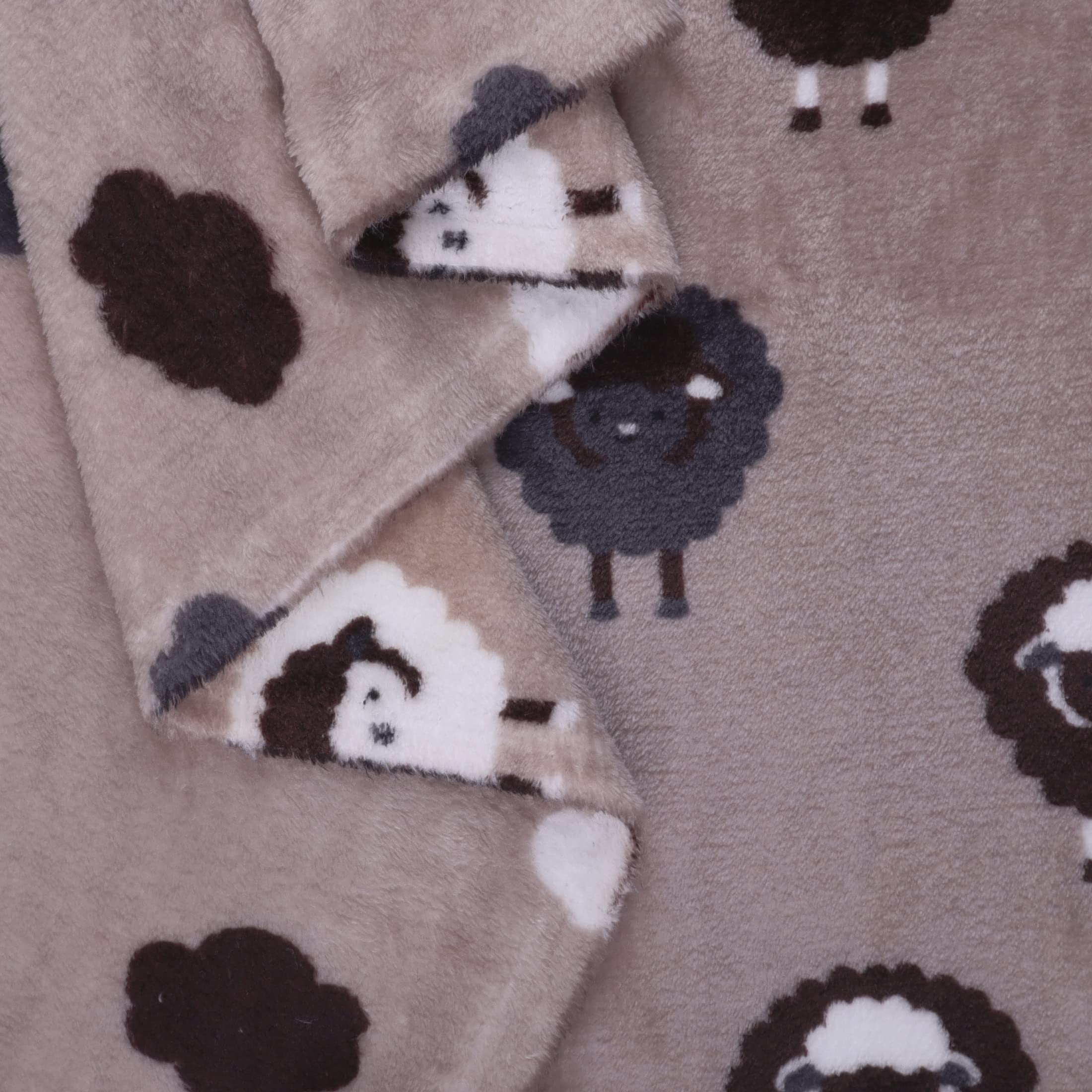 Mook Fabrics Fleece Flannel 2 Sided Sheep, Taupe Cut by The Yard