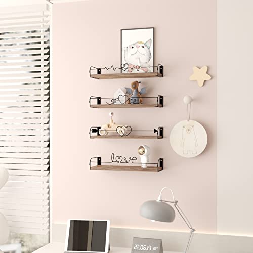 Lyeasw Floating Shelves Heart Shaped Wall Shelf, Rustic Wood Heart Shaped Shelving for Bedroom Kitchen Living Room Nursery Bathroom, Set of 4