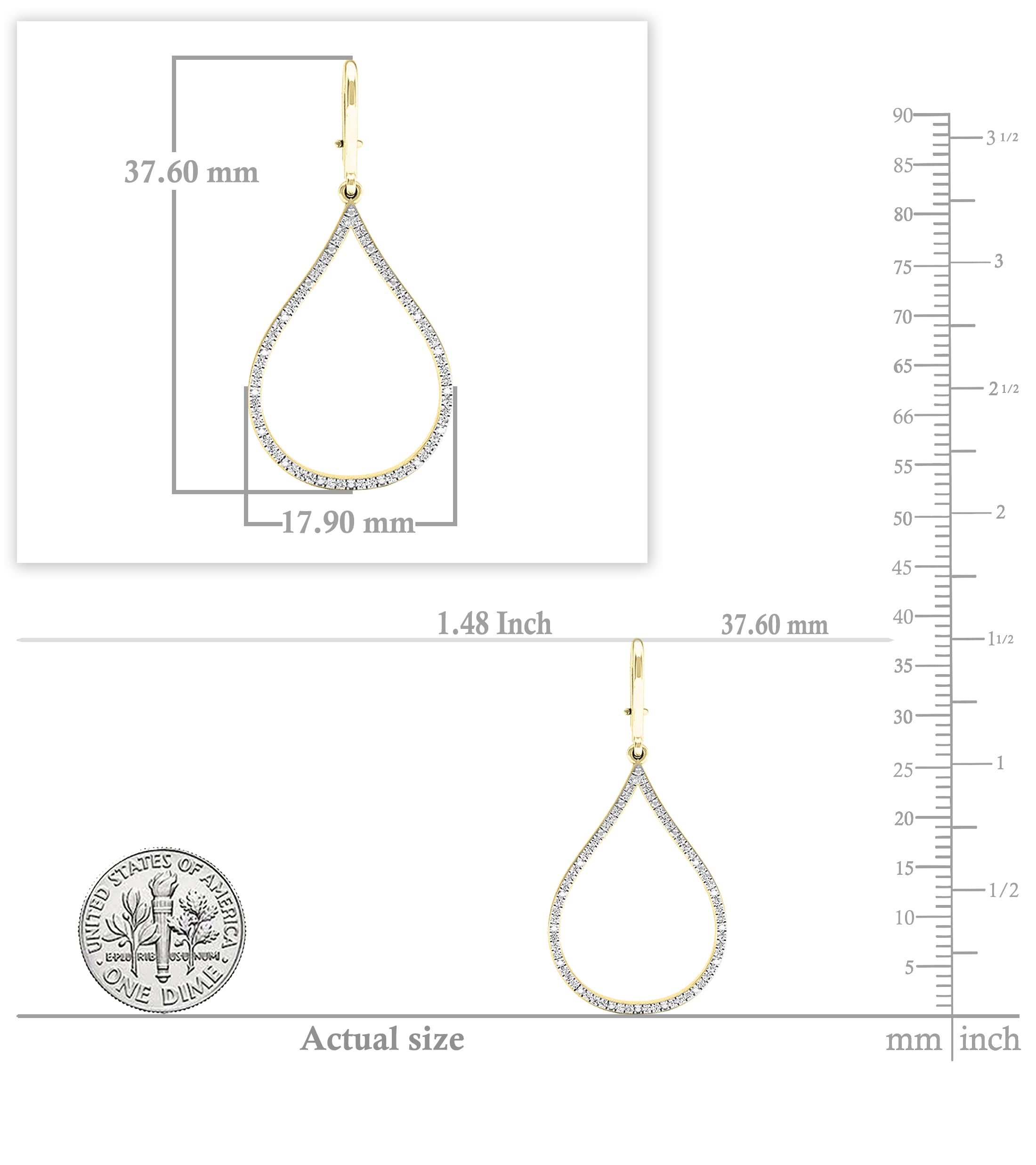 Dazzlingrock Collection 0.20 Carat (ctw) 14K Round White Diamond Ladies Teardrop Earrings 1/5 CT, Yellow Gold