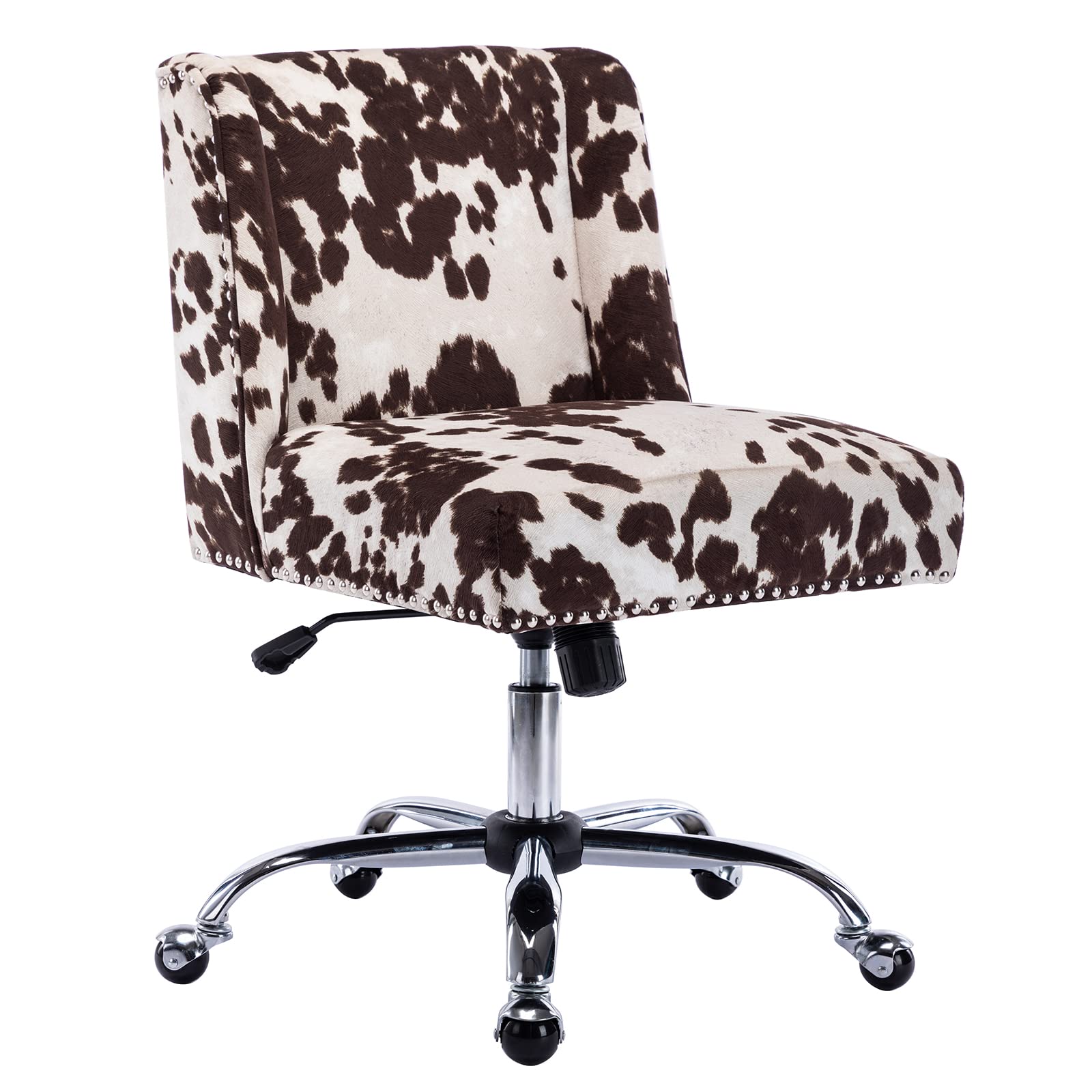 LAZREAL Home Office Desk Chair with Wheels, Modern Rolling Task Chair for Bedroom/Computer/Studing/Small Spaces, Teen Girls Comfy Fabric Armless Desk Chair, Cow