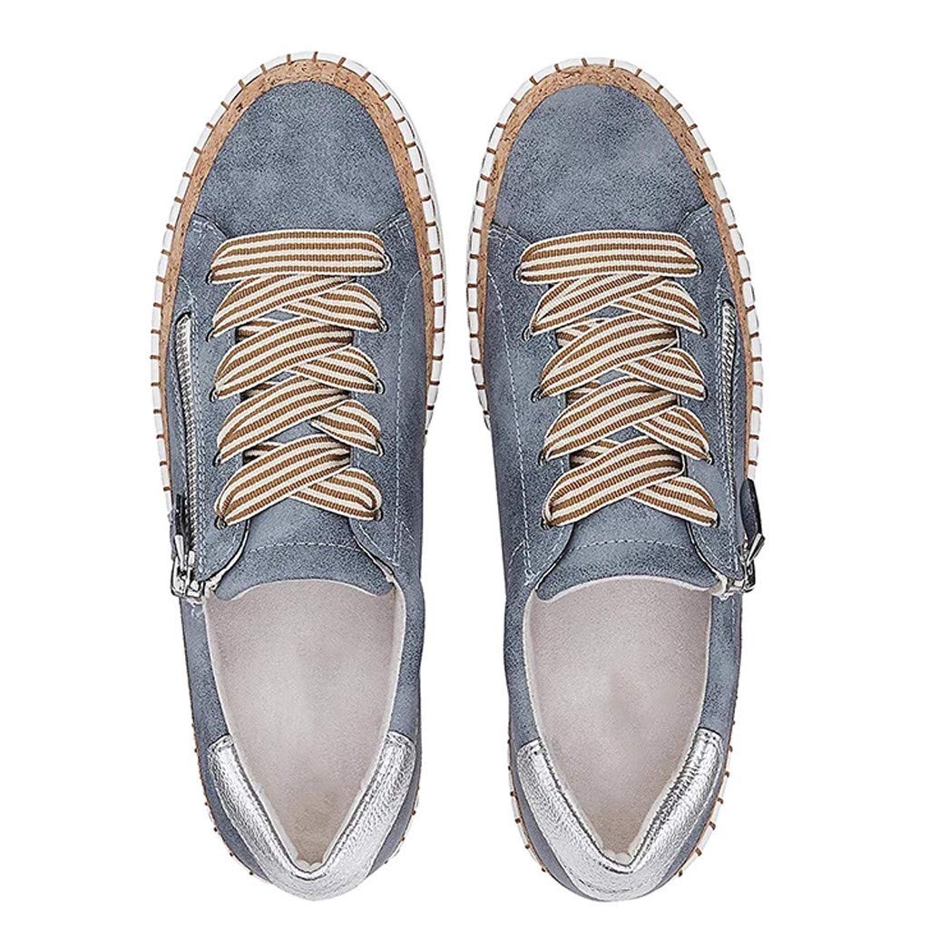 TUU Ladies Printing Flat Round Toe Tie up Large Size Slip-on Casual Shoes
