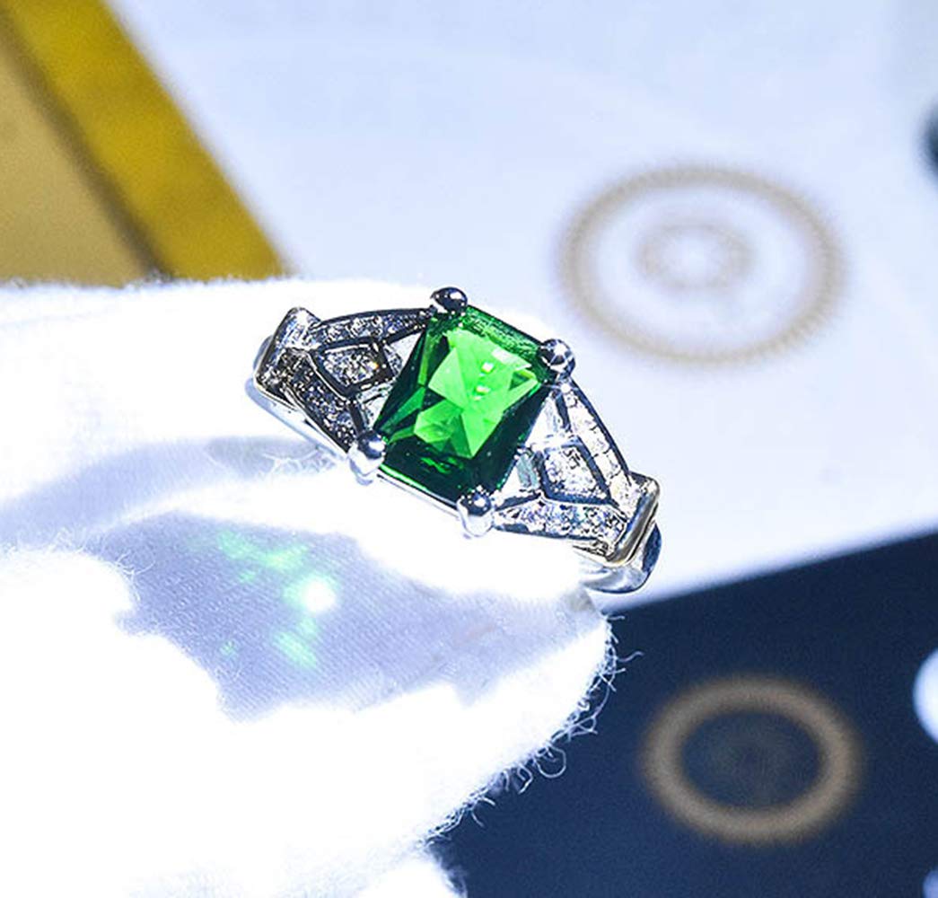 Cuteshop Elegant Women 14k White Gold Filled Sterling Silver Square Cut Emerald Gemstone Birthstone CZ Crystal Wedding Bridal Band Ring Size 6-10 (7)
