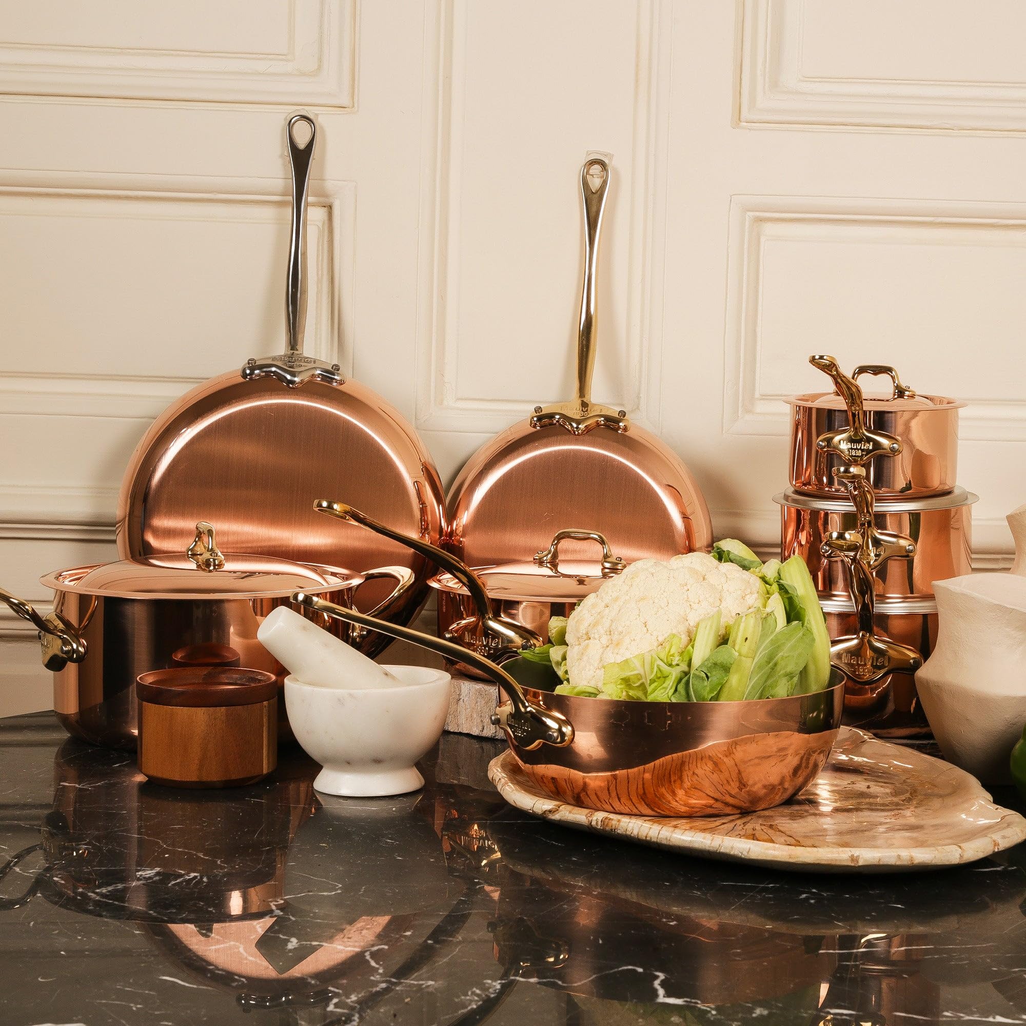 Mauviel M'Heritage 150 B 1.5mm Polished Copper & Stainless Steel Sauce Pan With Lid, And Brass Handles, 0.9-qt, Made in France