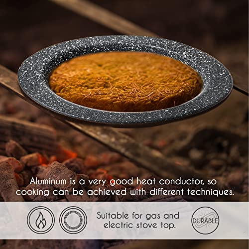 Kunefe Plate, Cooking and Serving Plates for Traditional Turkish Kunafa, Kadaifi, Kunafeh and Shredded Phyllo Kadayif Dough, Non-Stick Granite Dinnerware Tray, Dessert Plate Set of 3 (Small)