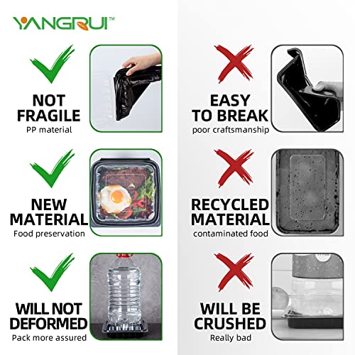 YANGRUI Take Out Containers, Large Capacity 45 Pack 9.5 Inch 38 oz BPA Free Anti-Fog Shrink Wrap Meal Prep Container Microwave Freezer Safe Plastic Hinged To Go Containers