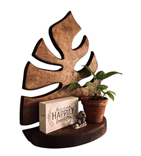 Kunpengzhao Monstera Shaped Shelf ,Monstera Leaf Shaped Wooden Wall Shelves,Floating Wall Shelf Monstera Leaf Shape,Home Shelf Display Holder for Living Room, Bedroom, Home Decor