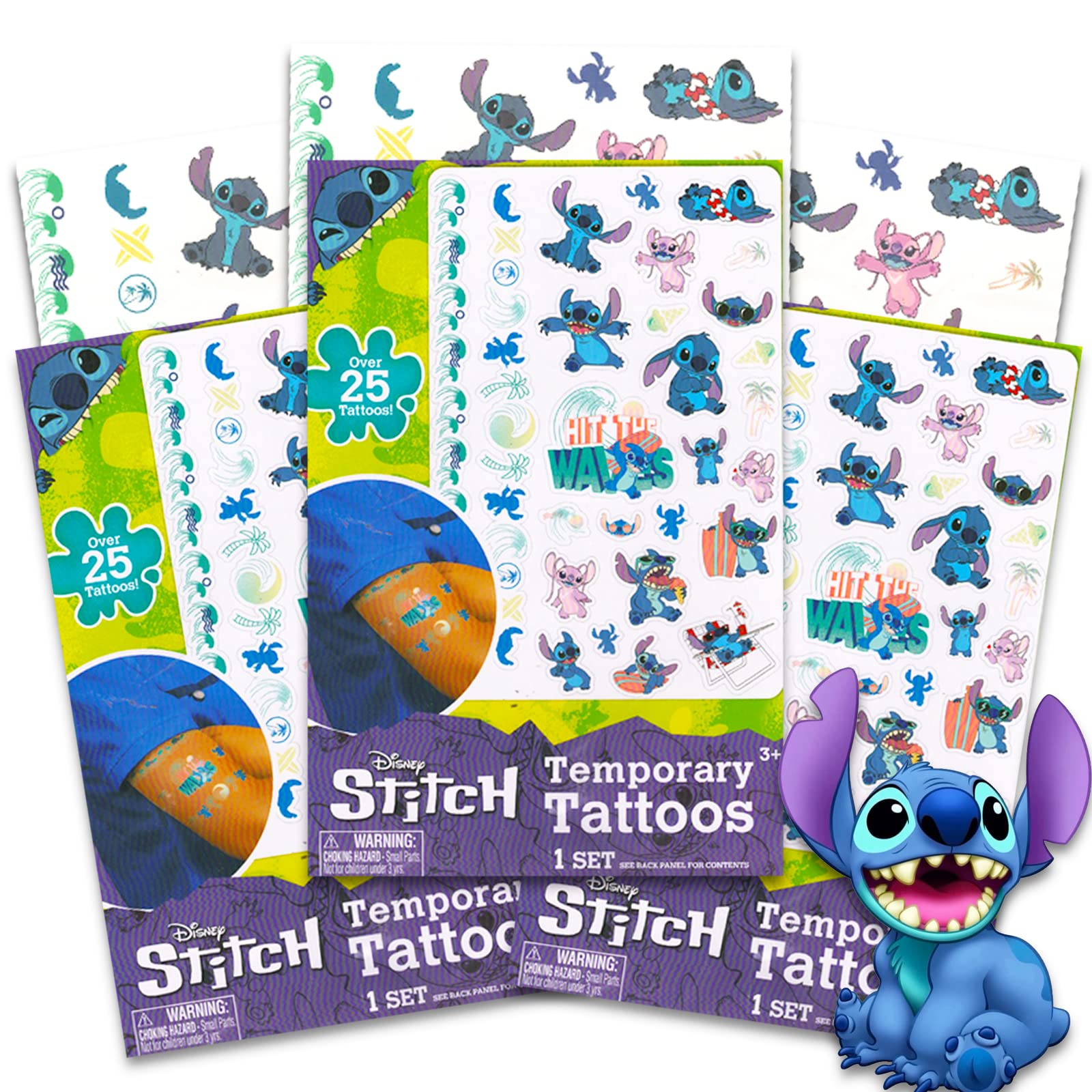 Disney Pixar Stitch Temporary Tattoos for Kids (3 Pack)~ Over 75 Disney Temporary Tattoos from the Pixar Movie Stitch | Disney Party Favors for Kids