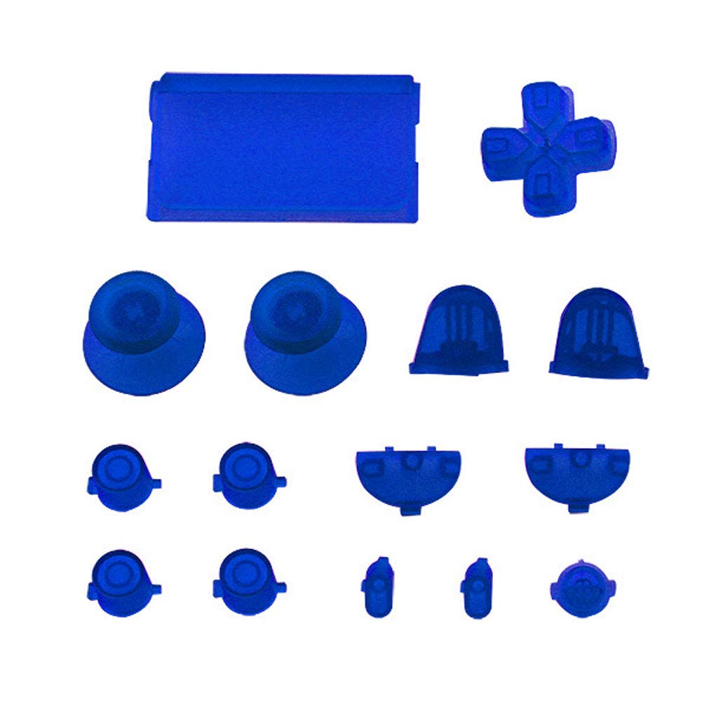 Yamalans 15 Pieces Set Replacement Parts Solid Color Buttons Kit for PS4 Controller Transparent Blue One Size