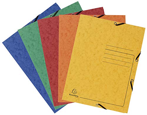 Exacompta - Ref 555424E - Elasticated Folder - 240 x 320mm in Size, Suitable for Holding A4 Documents, 355gsm Mottled Pressboard, Elasticated Straps - Brown (Pack of 5)